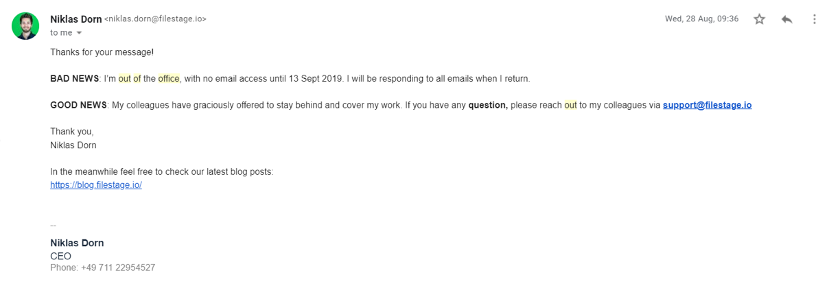 15 Best Out Of Office Message Examples To Inspire You Tips Email Marketing Journal