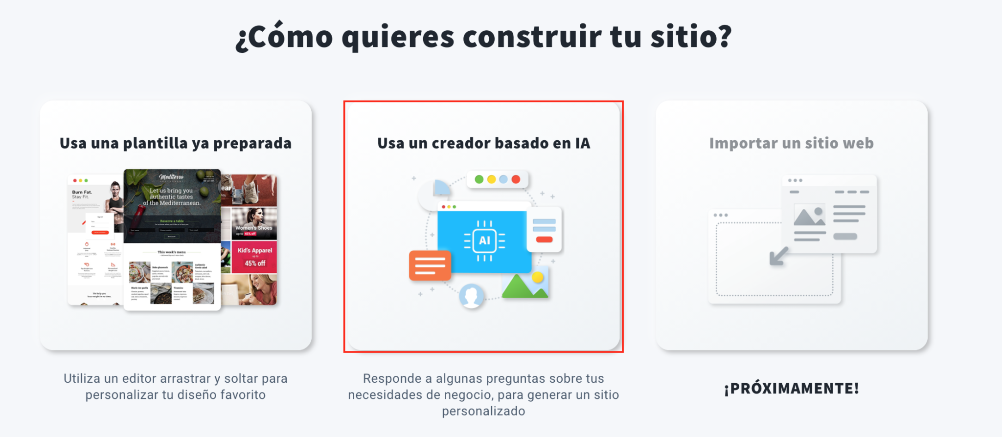 ¿Cómo puedo crear un sitio web con el asistente de IA?