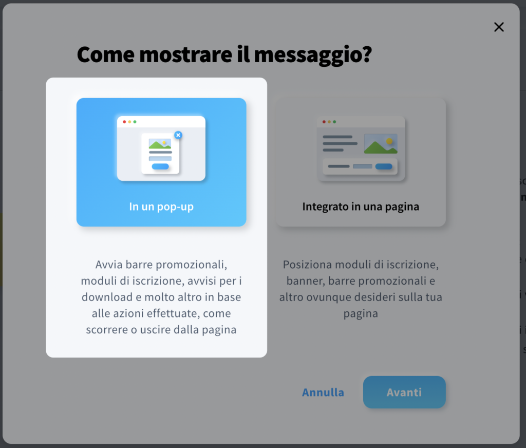 Come faccio a creare un popup utilizzando un modello?