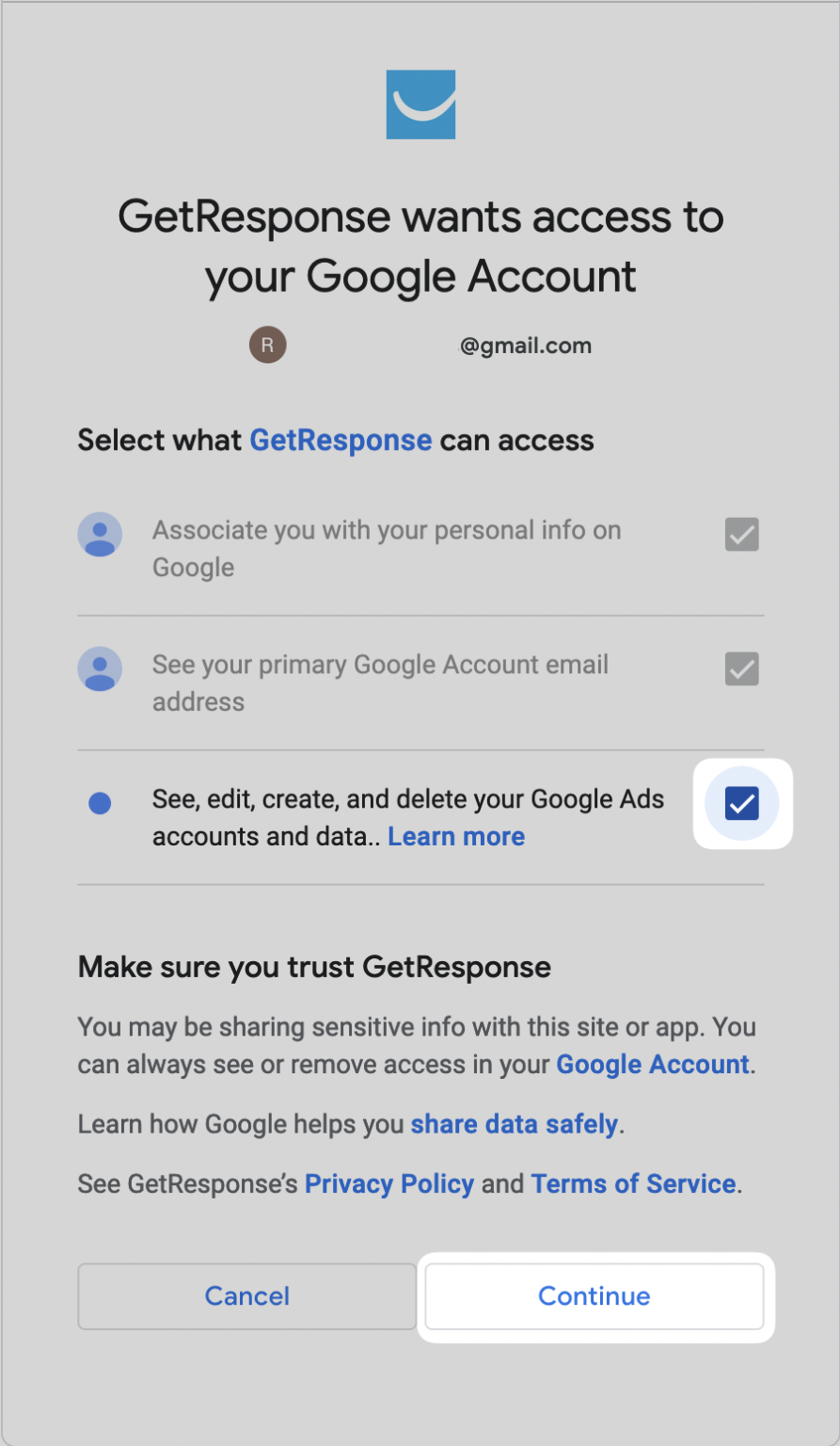 How to connect a Google Ads account to GetResponse?