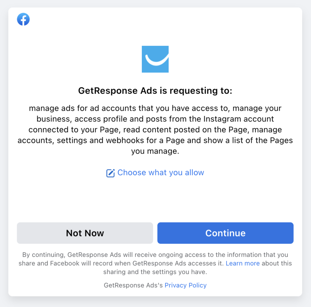 How to connect a Facebook Ads account to GetResponse?