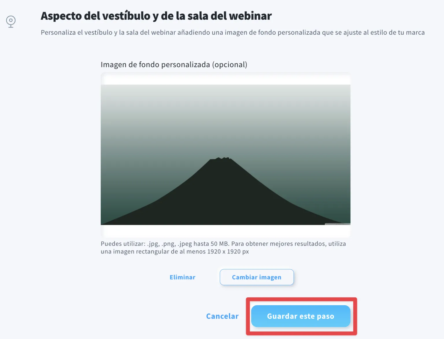 ¿Cómo añadir una imagen de fondo al lobby y la sala del webinar? | Ayuda