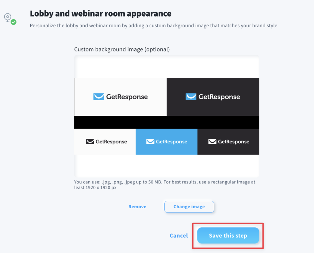 How to add a background image to the lobby and webinar room?