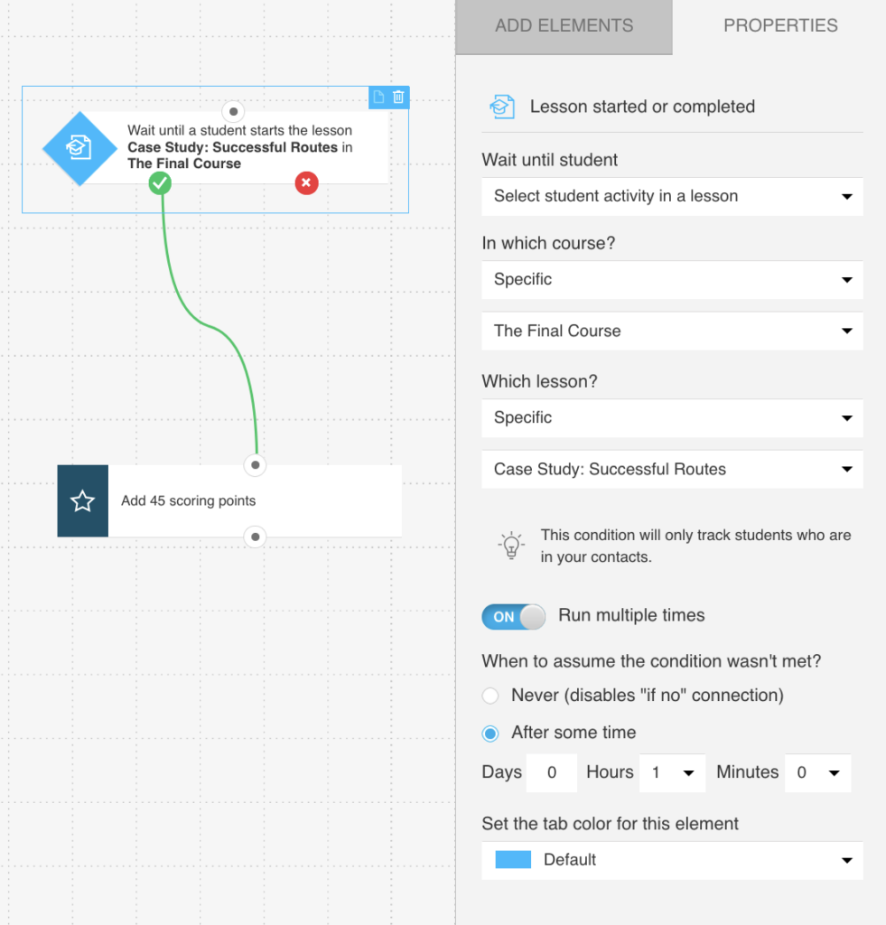 How to use the "Lesson started or completed" condition in a workflow?