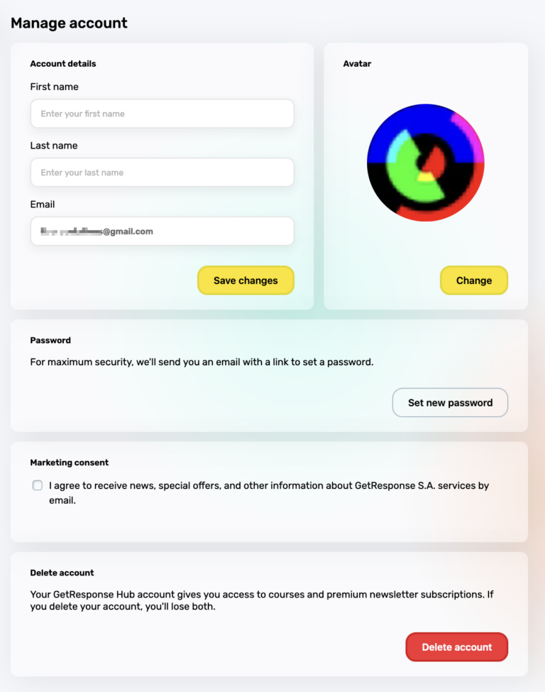 How to manage my profile in GetResponse Hub?