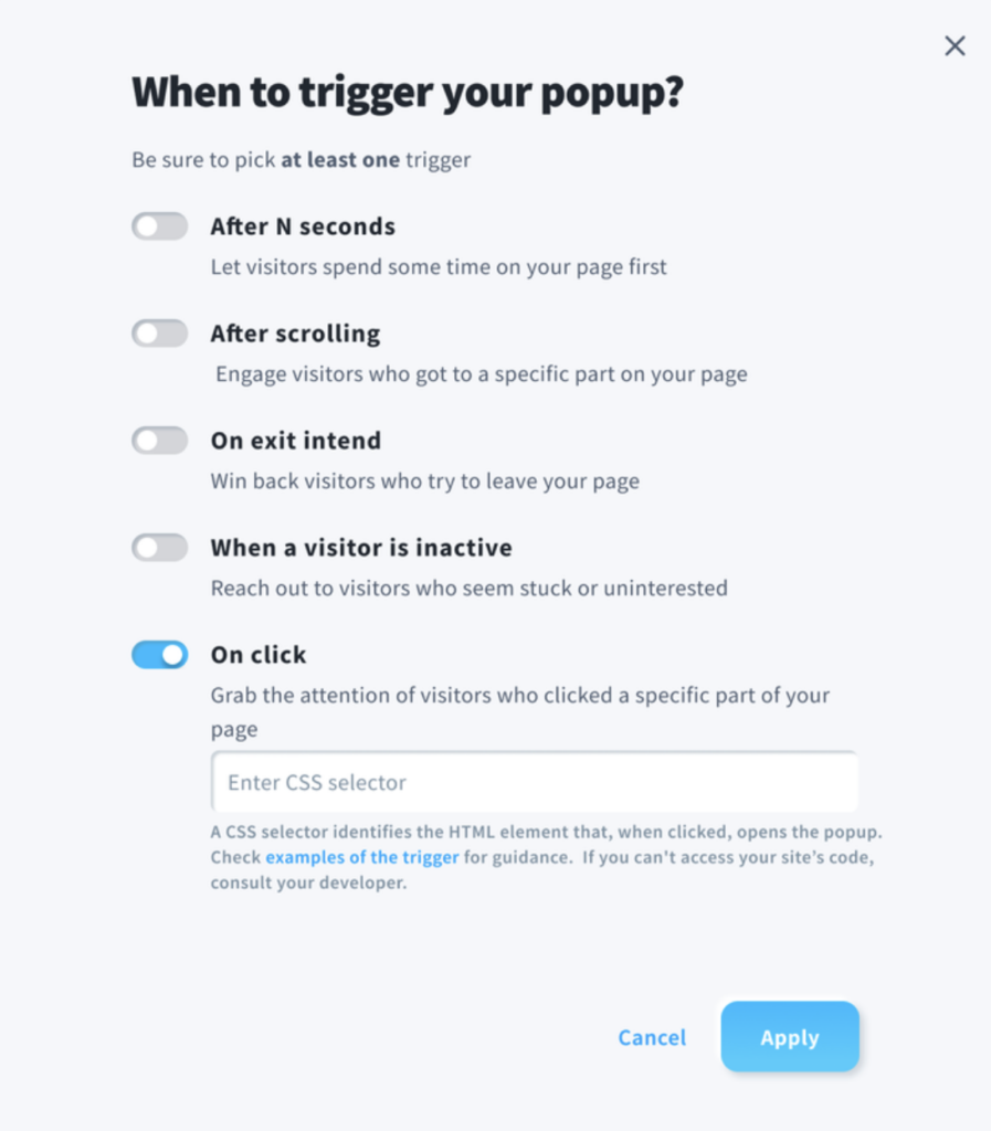 How to trigger a popup with a click?